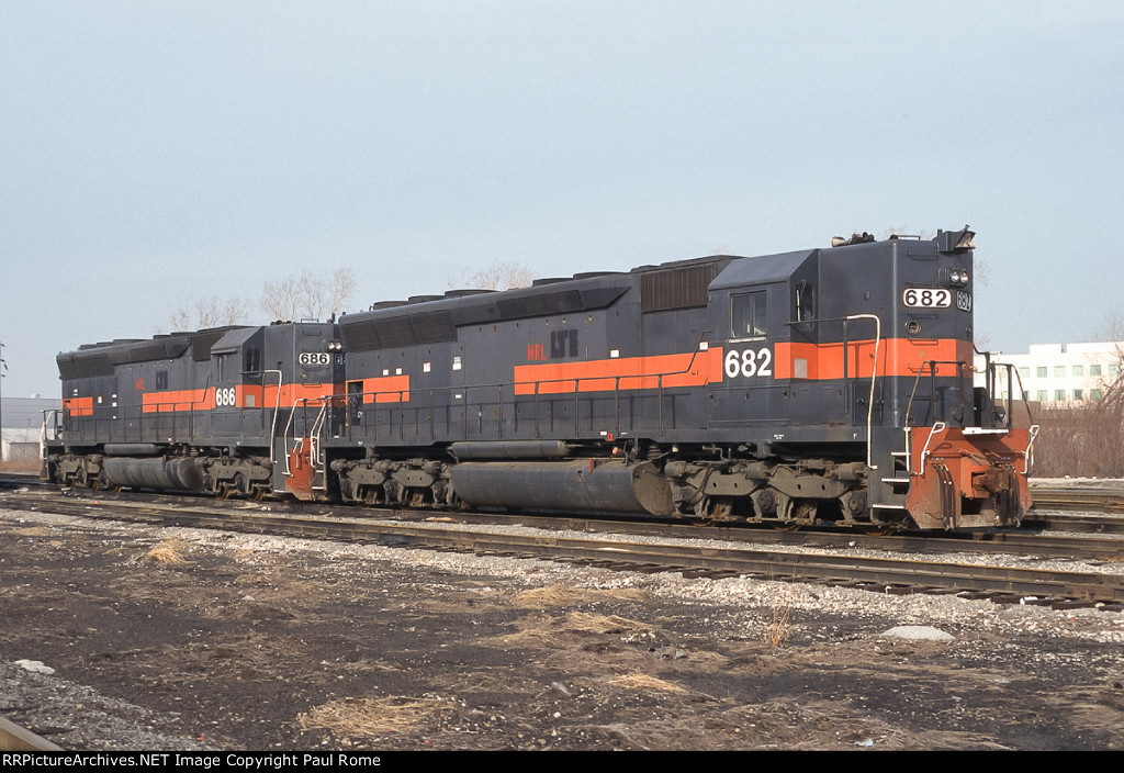 MRL 682, 686, High Hood EMD SD45, ex Guilford soon to be MRL units seen at BRC Clearing Yard
